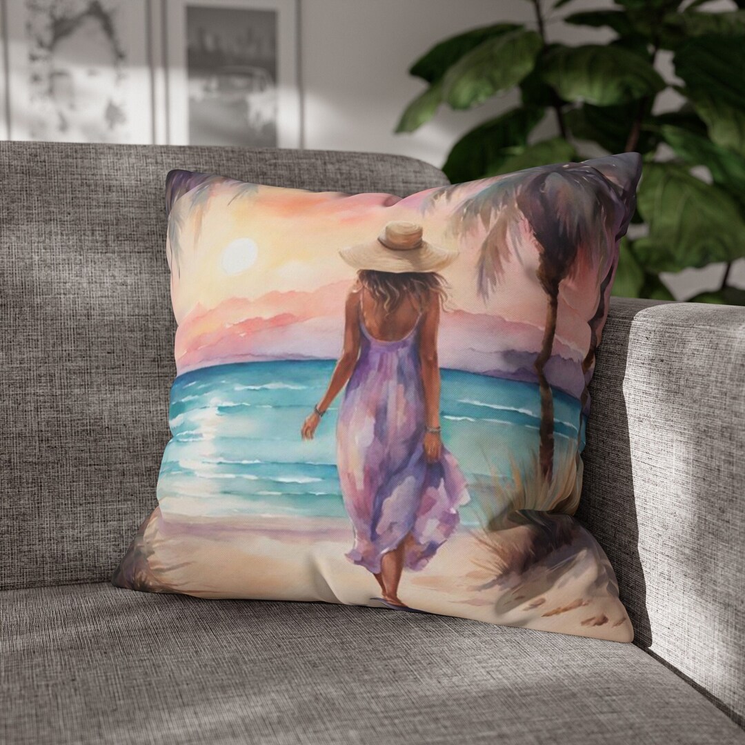 Tropical Beach-themed Square Poly Canvas Pillowcase - Etsy