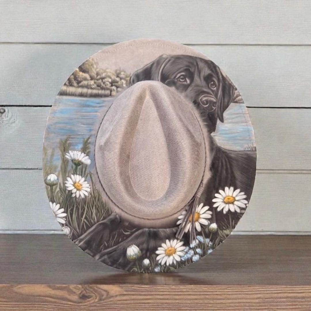 Hand Painted Wide Brim Western Fedora With Laser Engraved Black ...