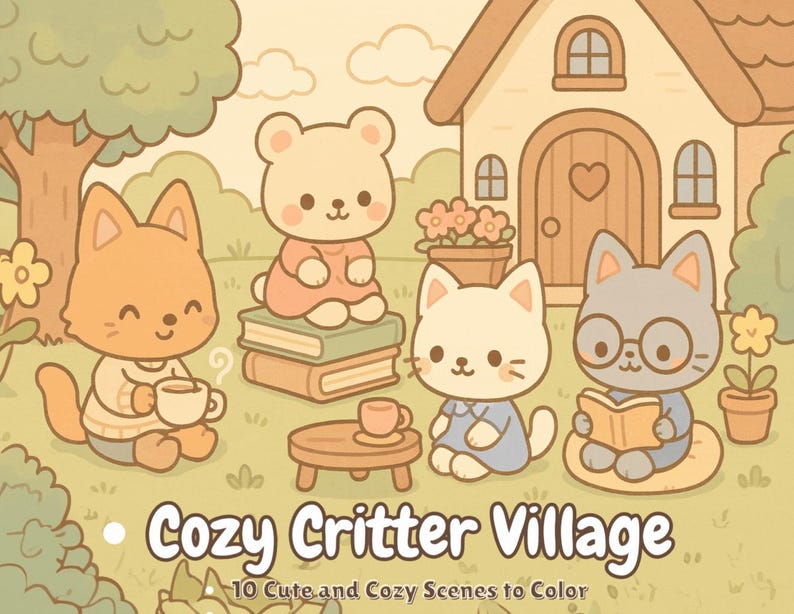 Cozy Critter Village Coloring Book for Kids – 10 Printable Pages - Etsy