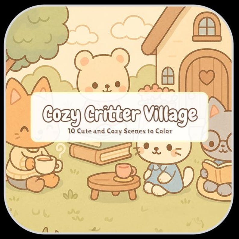 Cozy Critter Village Coloring Book for Kids – 10 Printable Pages - Etsy