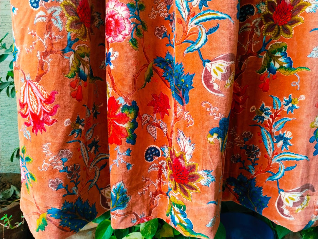 Rust Floral Cotton Velvet Curtain – Luxury Rod Pocket Drapes - Etsy