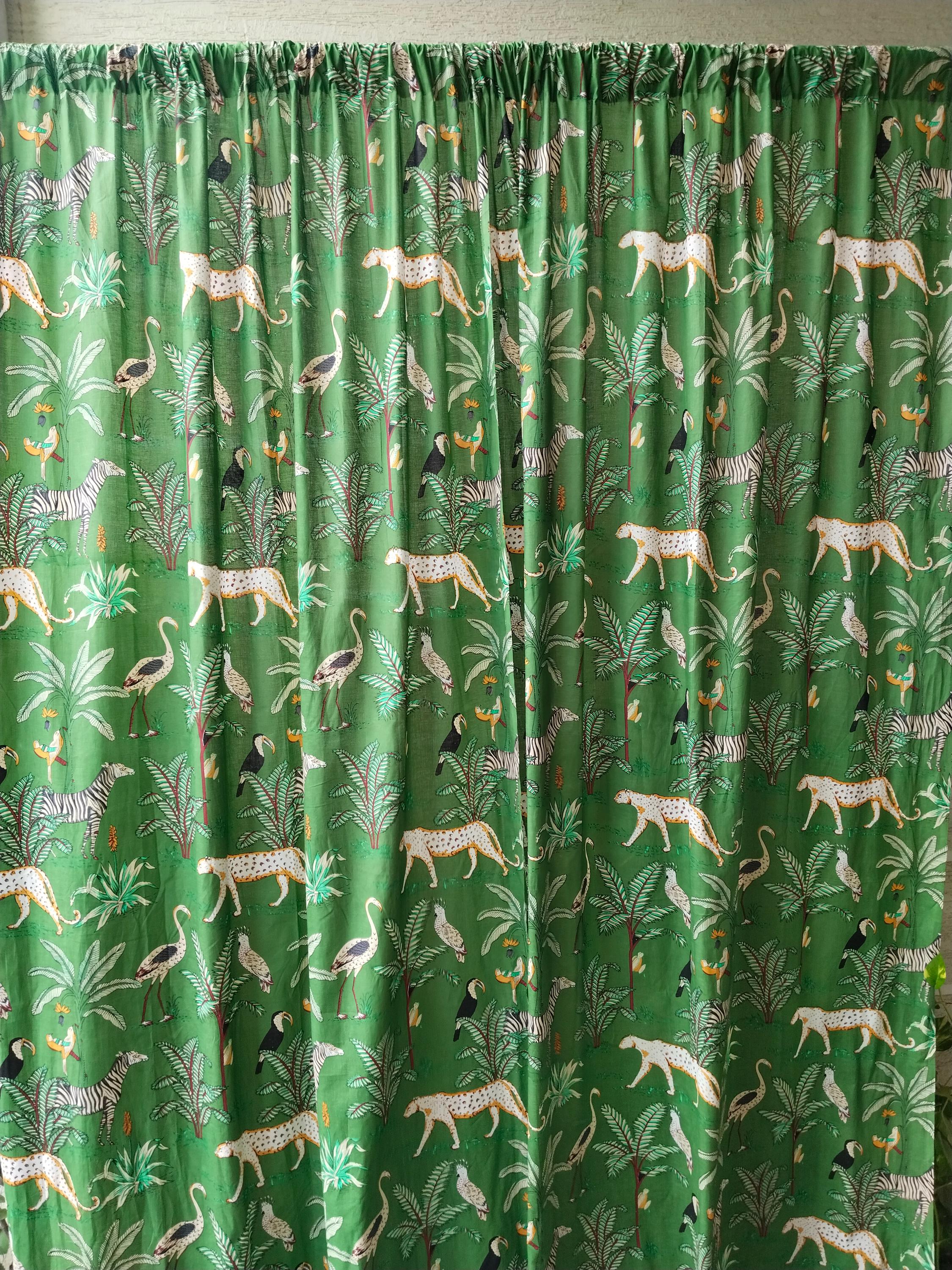 Green Jungle Safari Curtain, Cheetah Zebra Animal Print Drapes, Boho ...