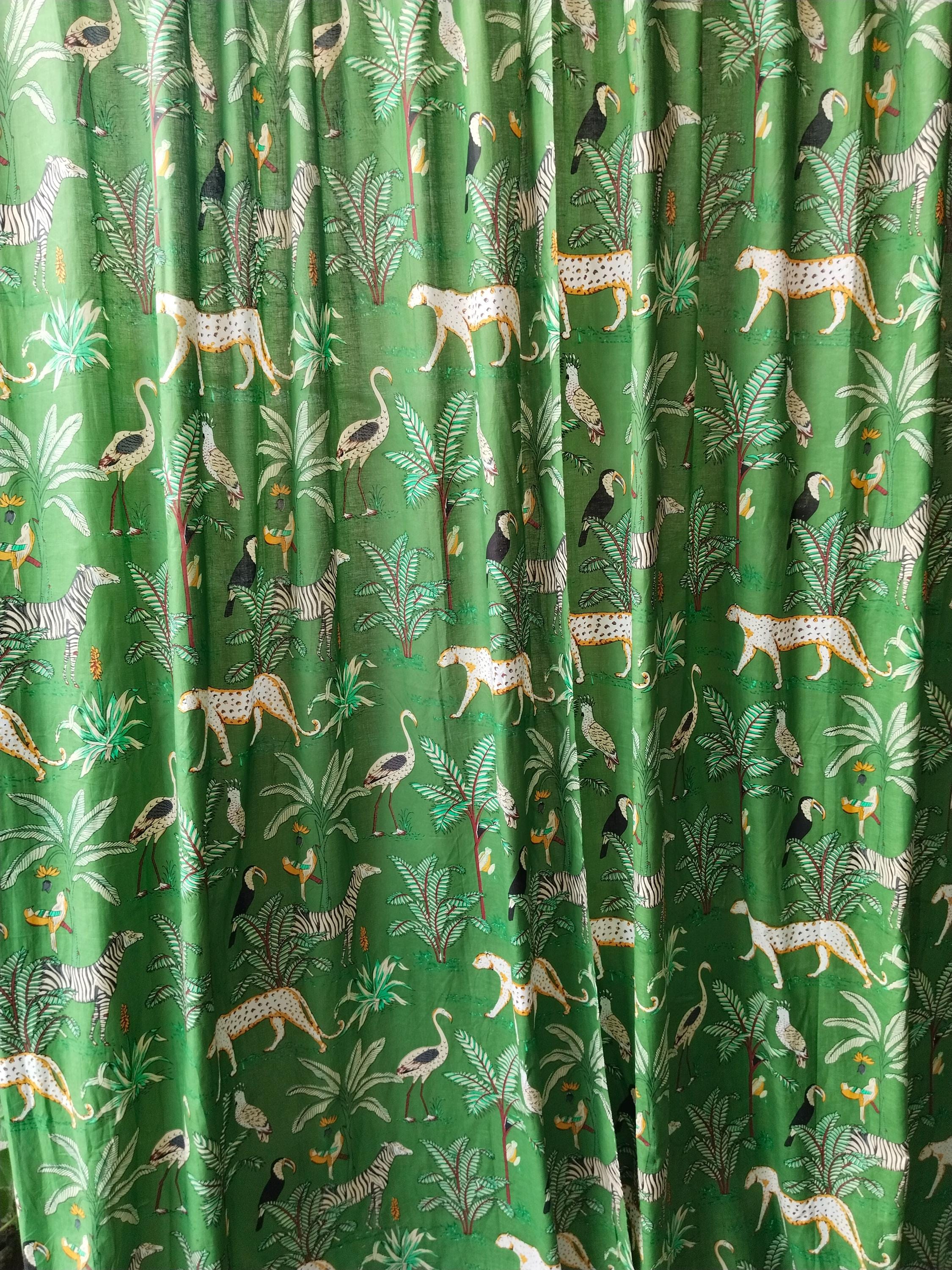 Green Jungle Safari Curtain, Cheetah Zebra Animal Print Drapes, Boho ...