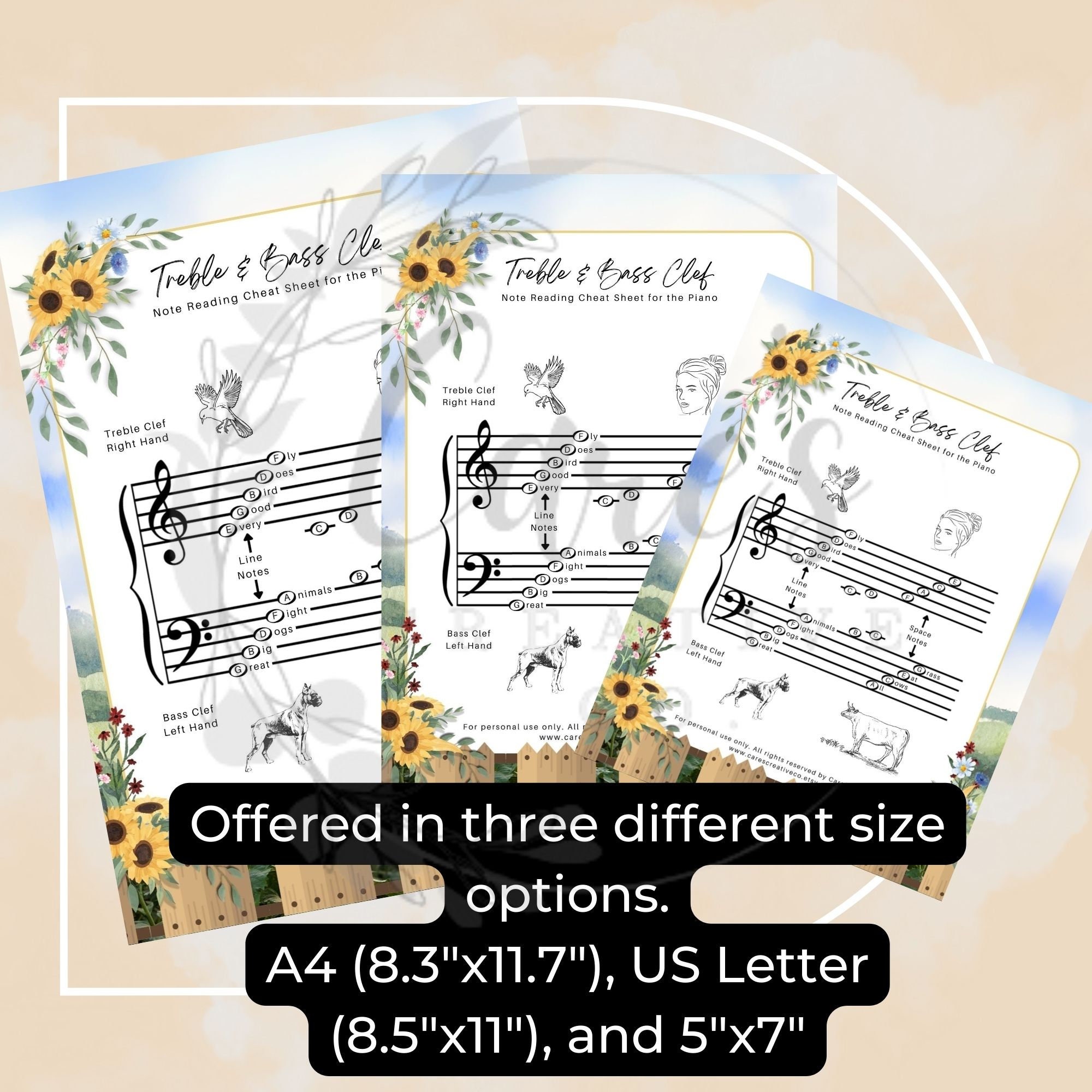 Piano Note Reading Chart, Mnemonics for Treble and Bass Clef ...