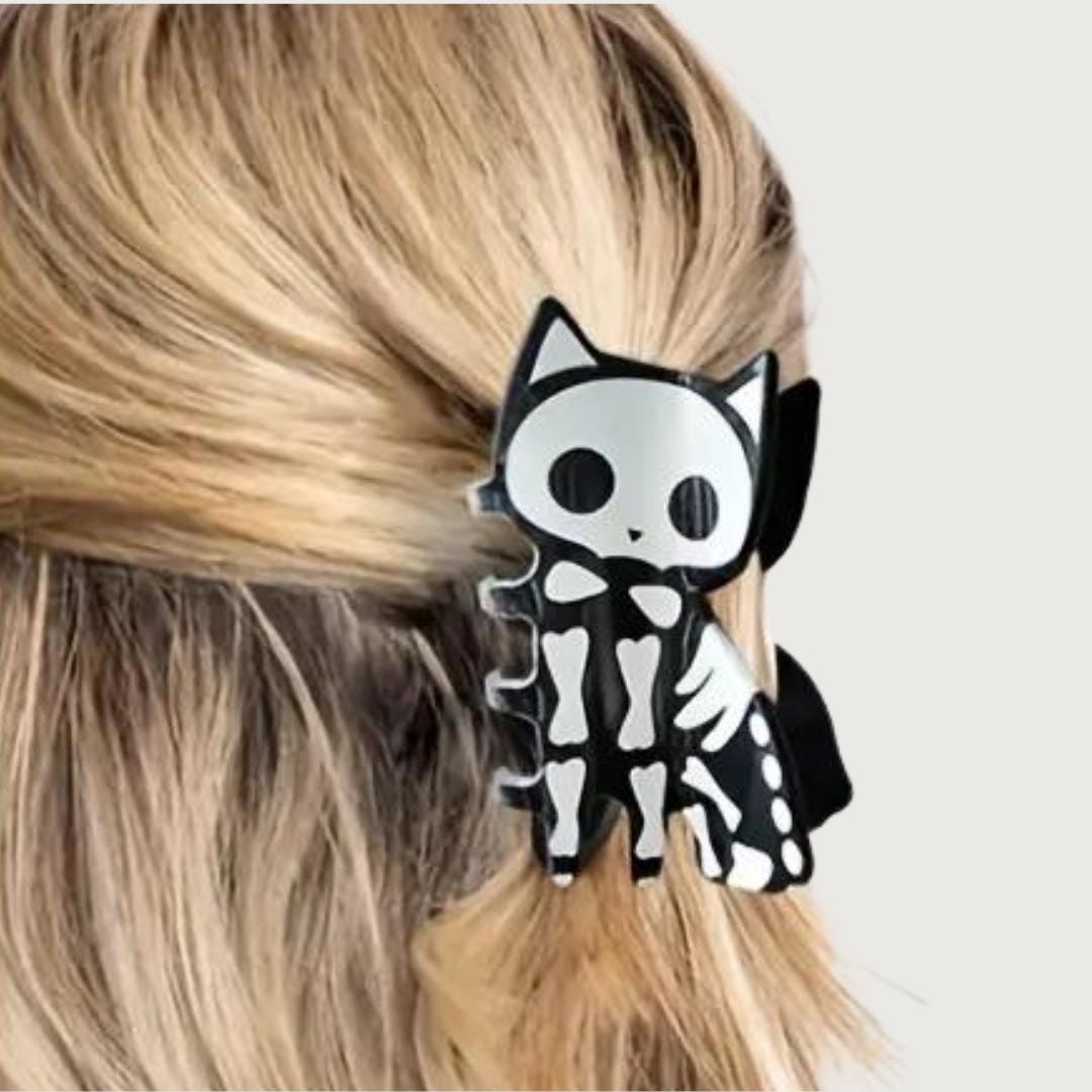 Acrylic Cat Hair Clip | Spooky Skeleton Barrette - Etsy