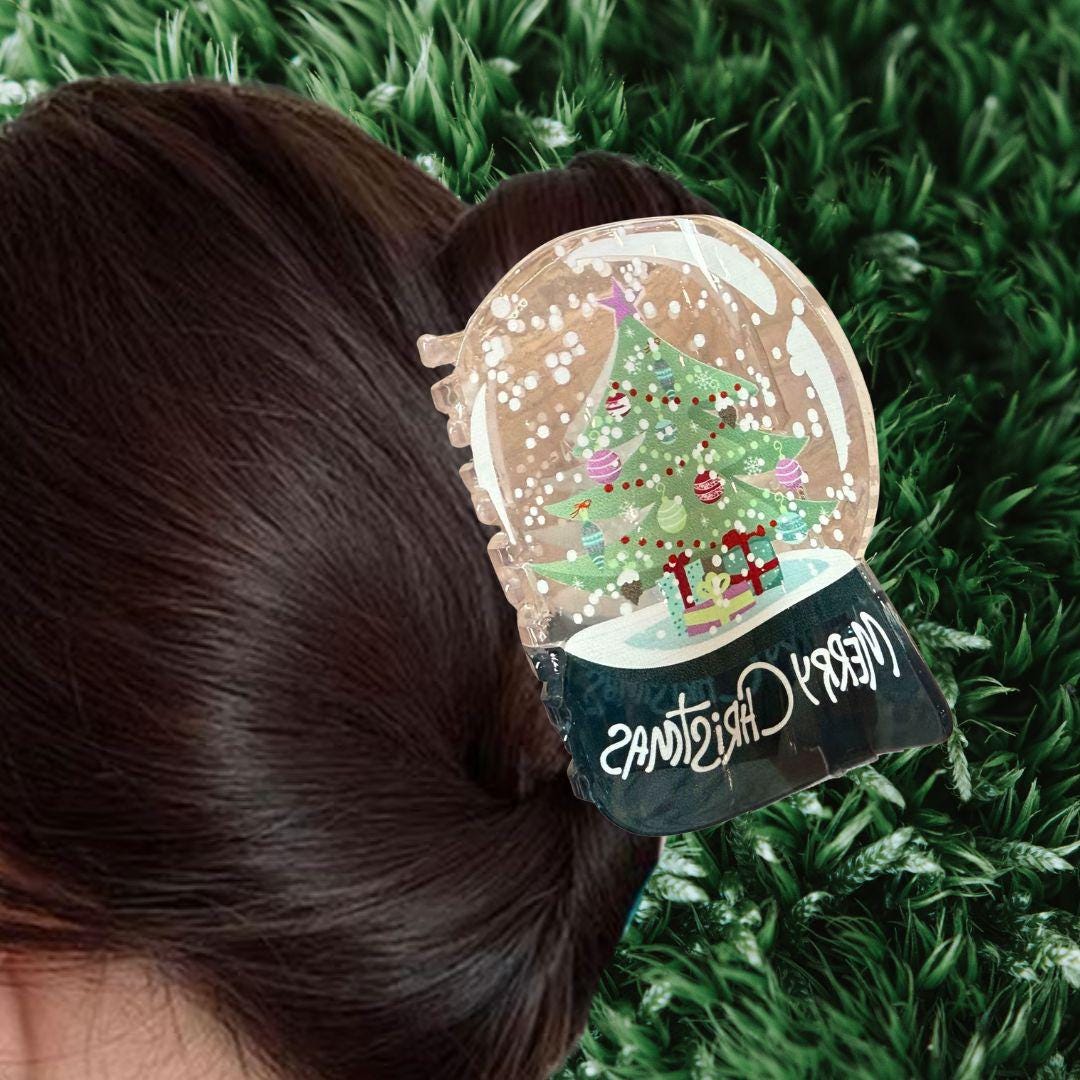 Snowglobe Christmas Tree Hair Claw Clip | Holiday Barrette - Etsy