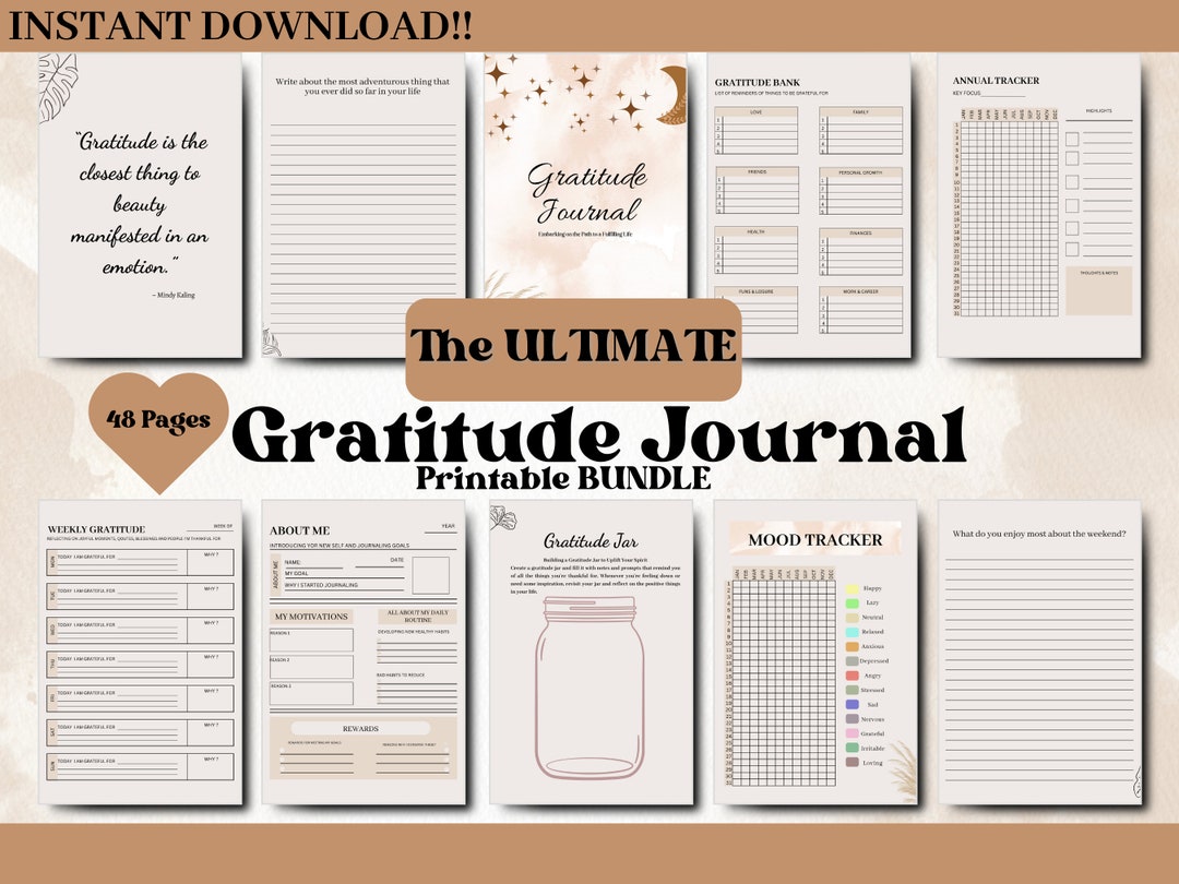 Journal Gratitude Planner Aesthetic Journal Digital Printable Self Care ...