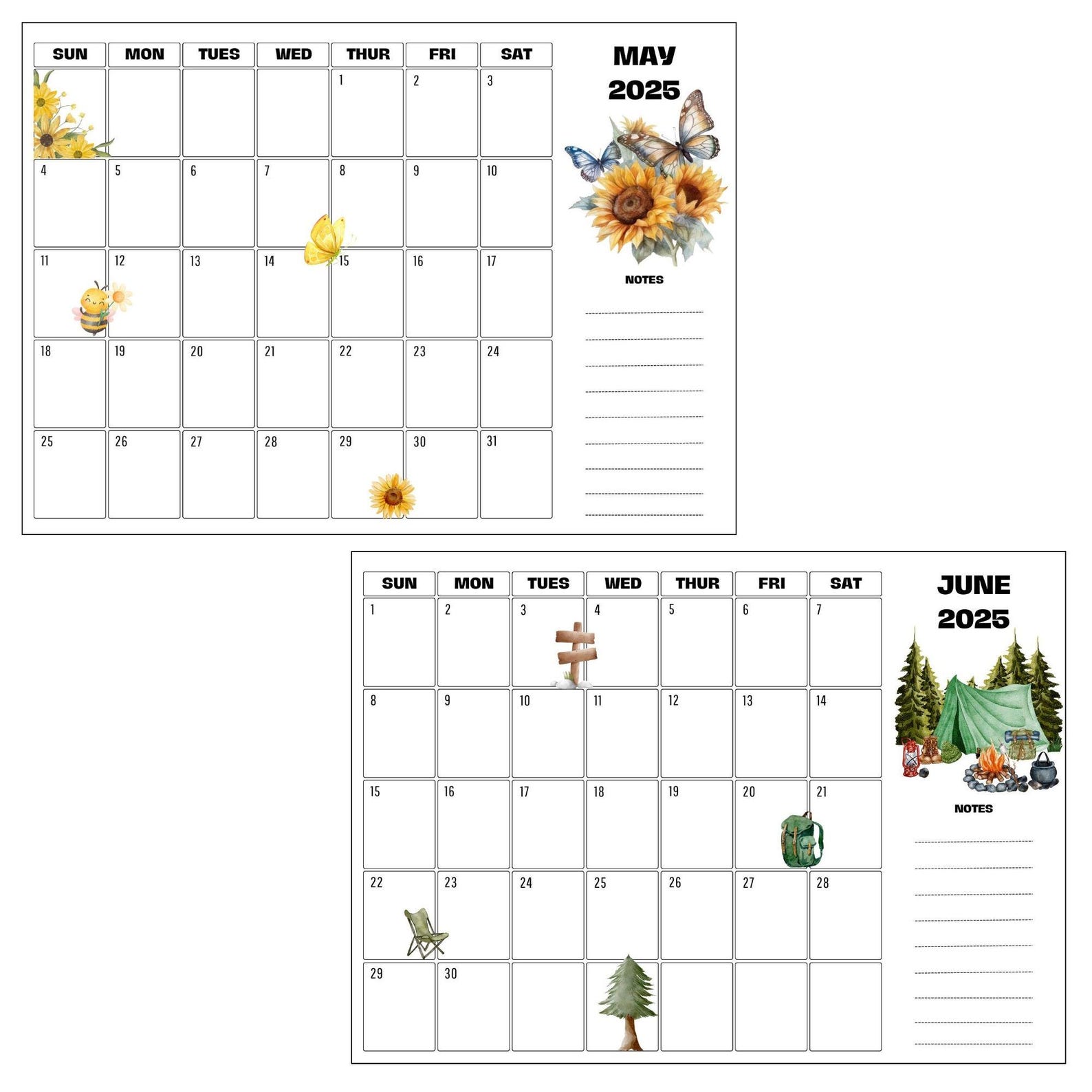2025 Monthly Calendar With Notes, Printable Calendar 2025 , Monthly ...