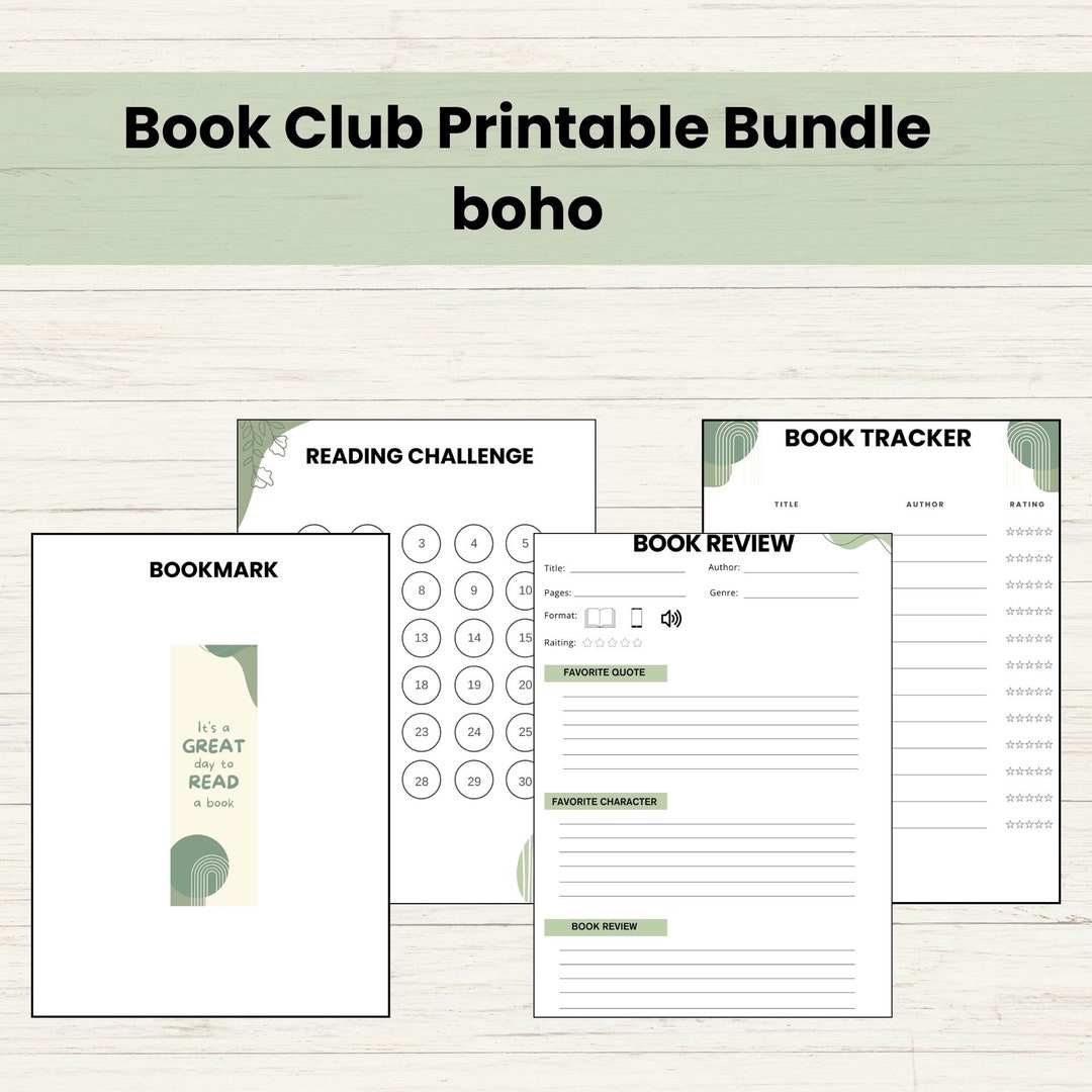 Book Club Printable Bundle Boho Style Book Review Journal Reading Group ...