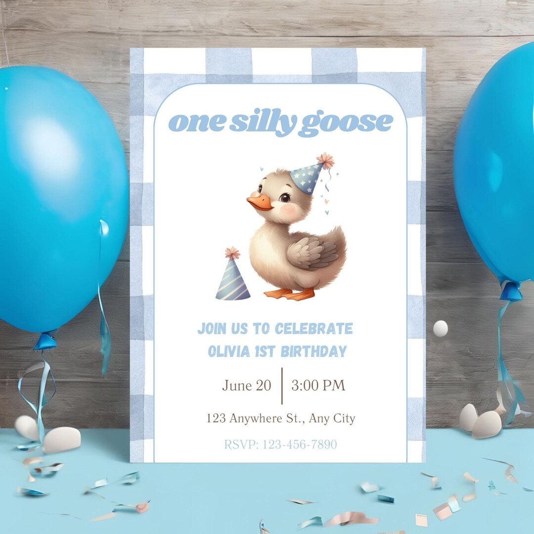 Editable One Silly Goose 1st Birthday Invitation, Boho 1st Birthday ...