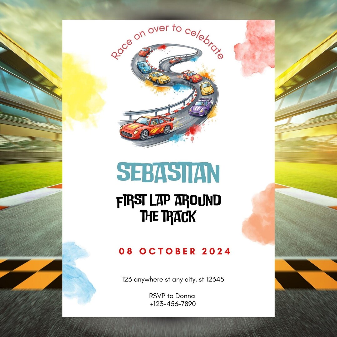 First Lap Around the Track Birthday Invitation, Editable Race Car ...