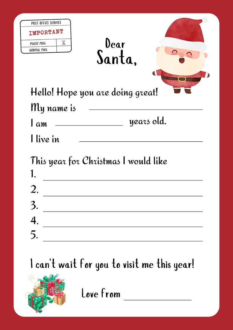 Christmas Letter to Santa, A4 Printable Kids Christmas Activity,xmas ...