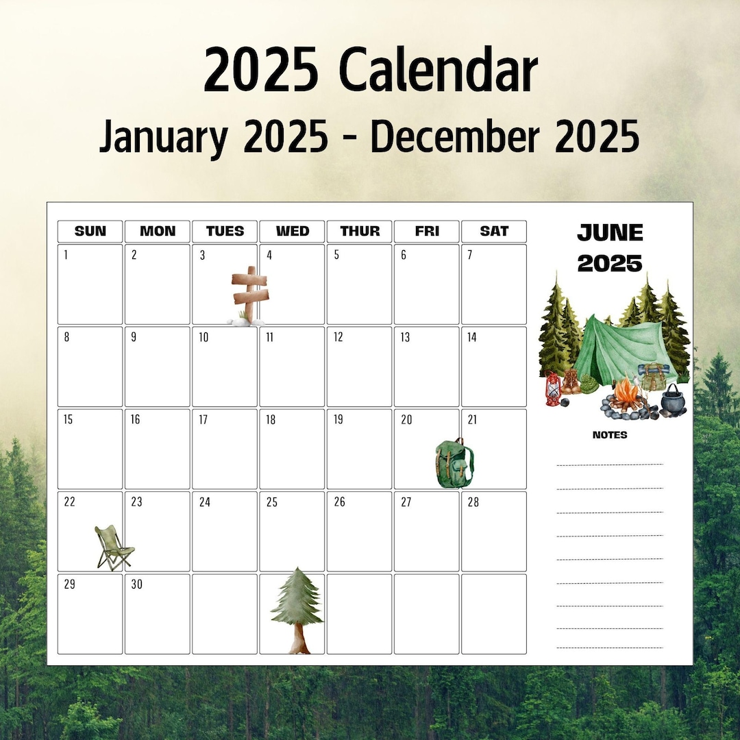 Printable Monthly Calendar With Notes 2025 Printable Landscape Calendar ...