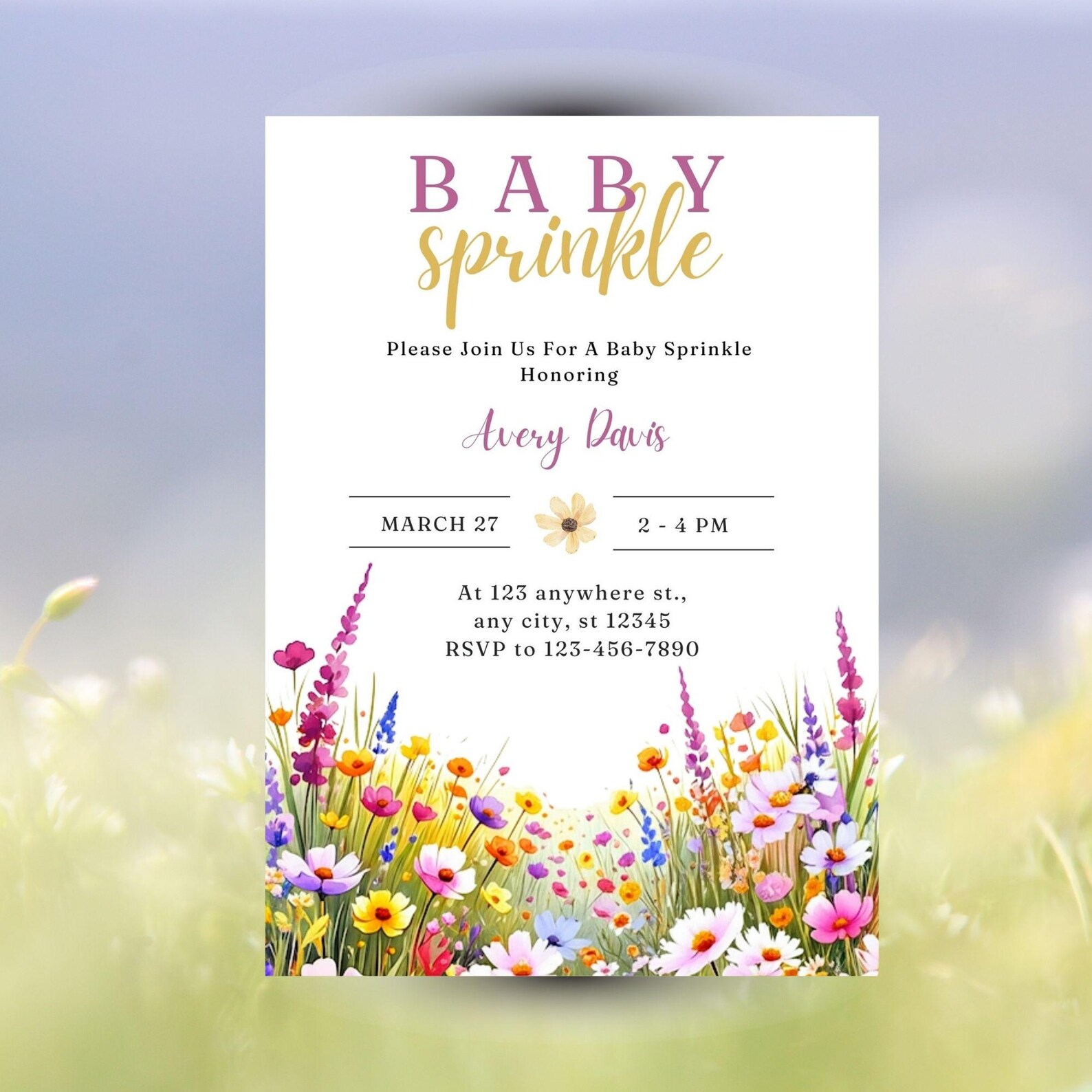 Wildflower Baby Sprinkle Invitation, Editable Sprinkles Shower Invite ...