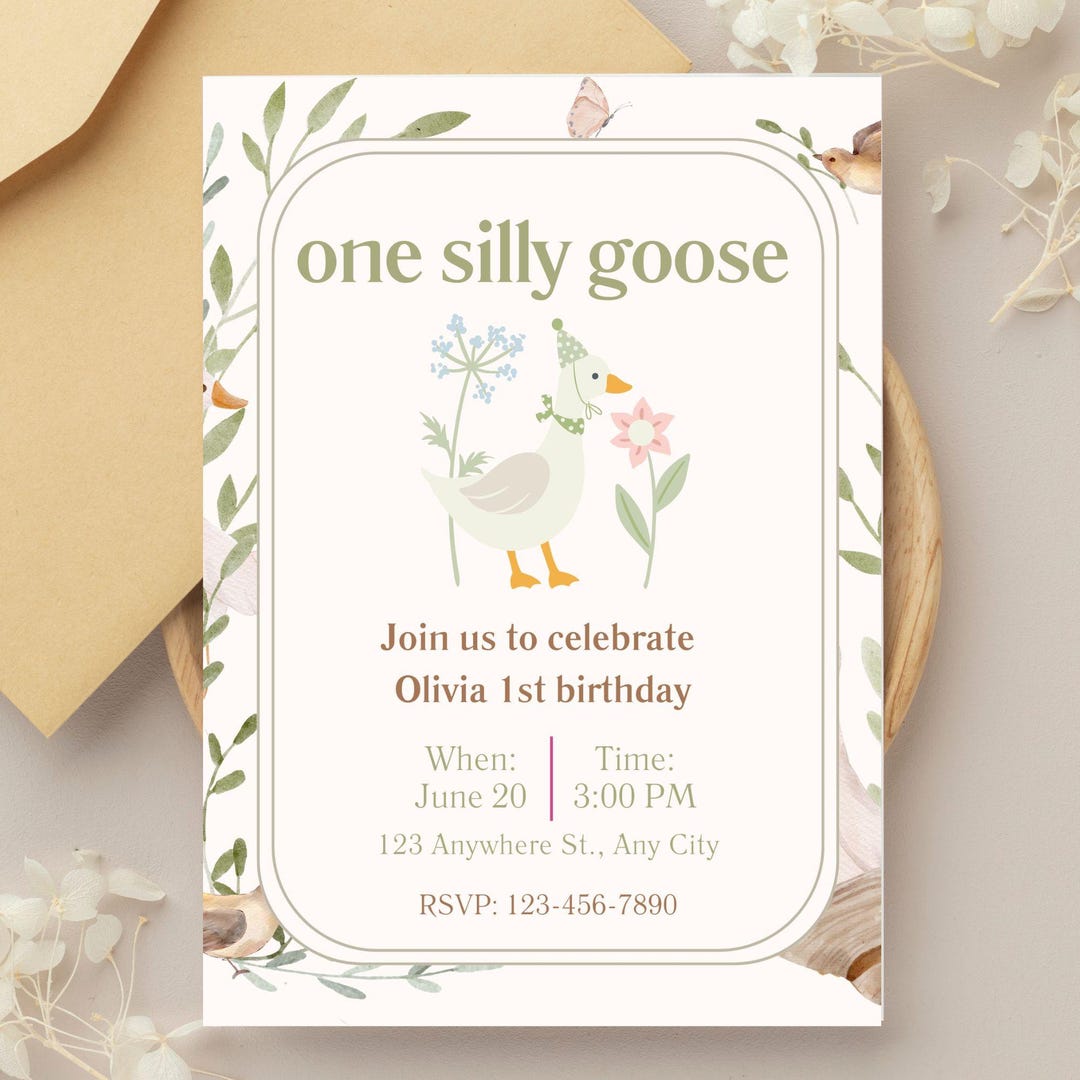 Editable One Silly Goose 1st Birthday Invitation, Boho 1st Birthday ...