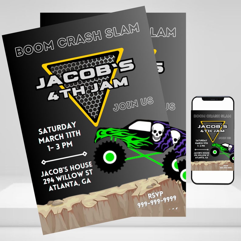 Invitación de cumpleaños de Monster Truck Invitación a la fiesta de ...