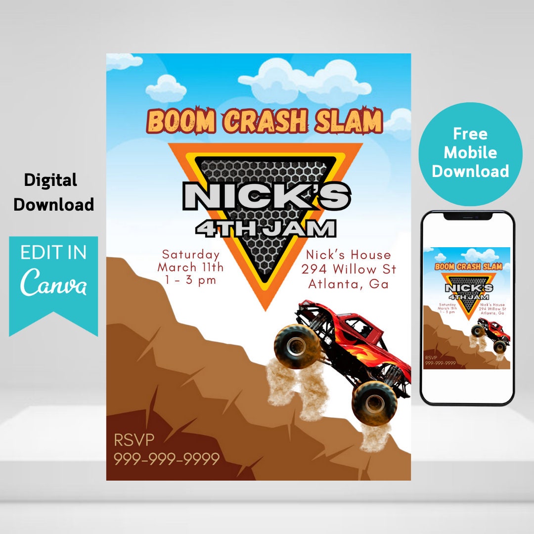 Monster Jam Trucks Invite, Monster Jam Birthday, Monster Trucks ...
