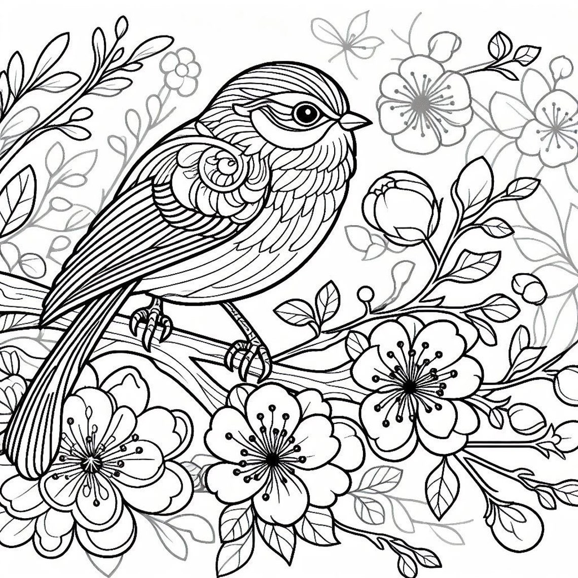 Birds, Flowers, and Butterflies Coloring Pages - Etsy