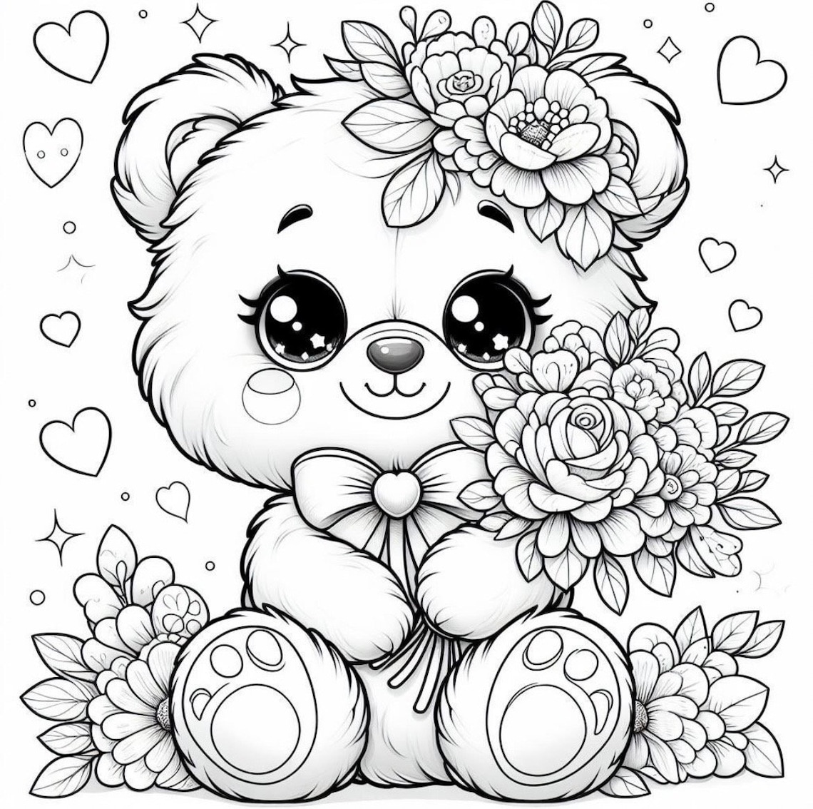 Cute Bear Coloring Page - Etsy