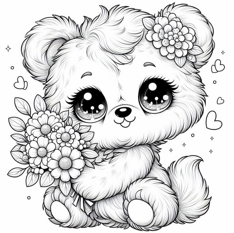 Cute Bear Coloring Page - Etsy