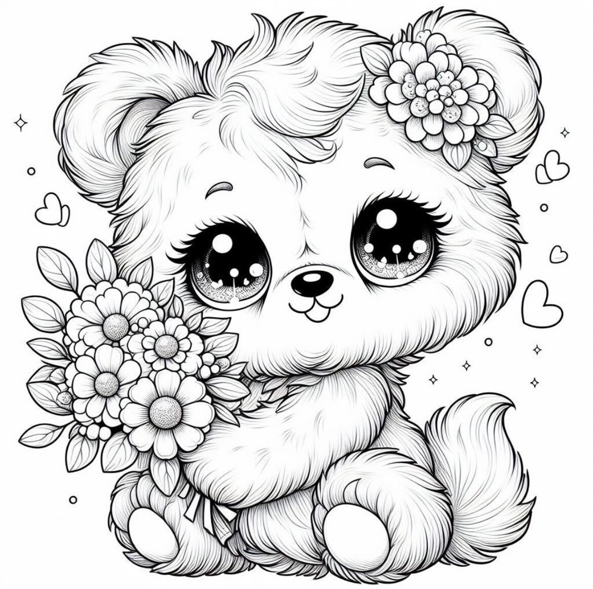 Cute Bear Coloring Page - Etsy