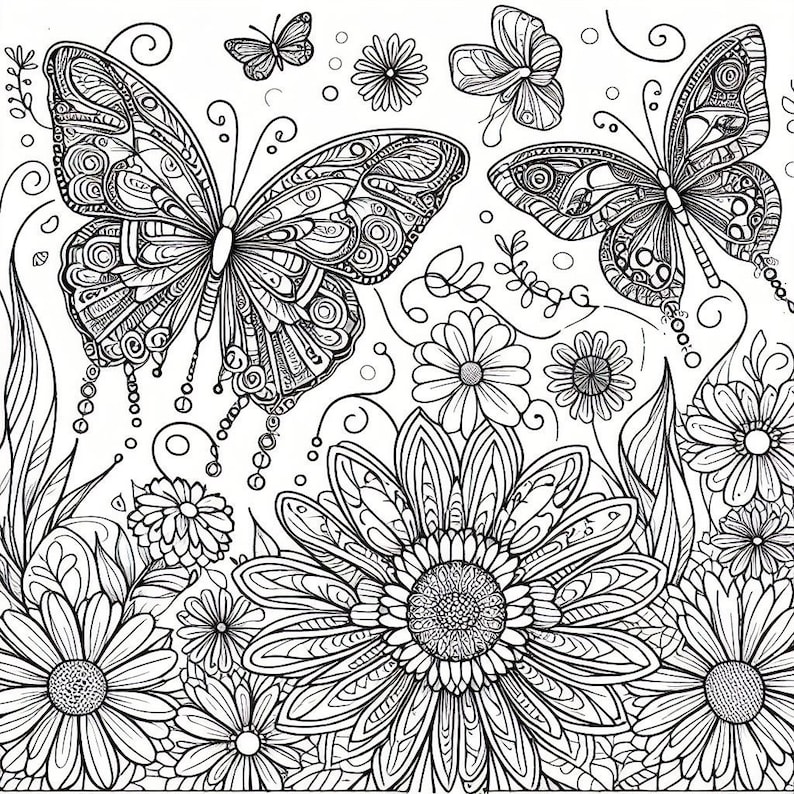 Birds, Flowers, and Butterflies Coloring Pages - Etsy