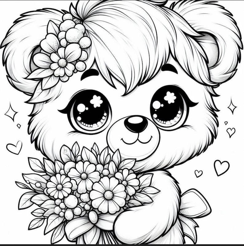 Cute Bear Coloring Page - Etsy