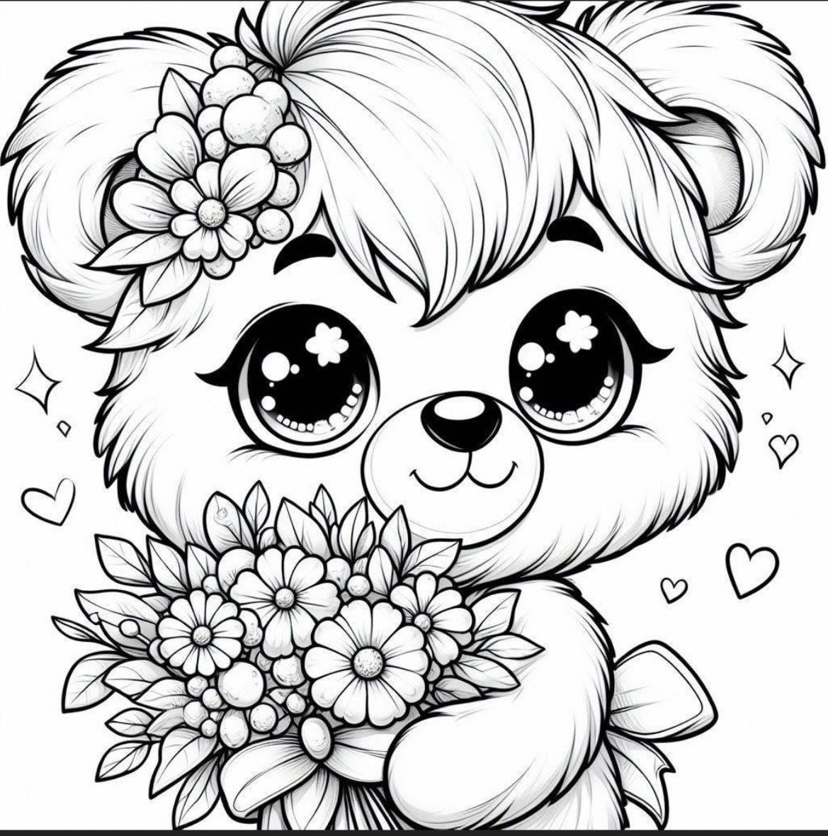 Cute Bear Coloring Page - Etsy