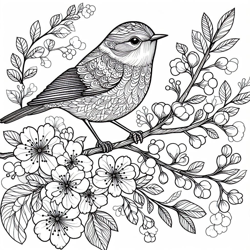 Birds, Flowers, and Butterflies Coloring Pages - Etsy