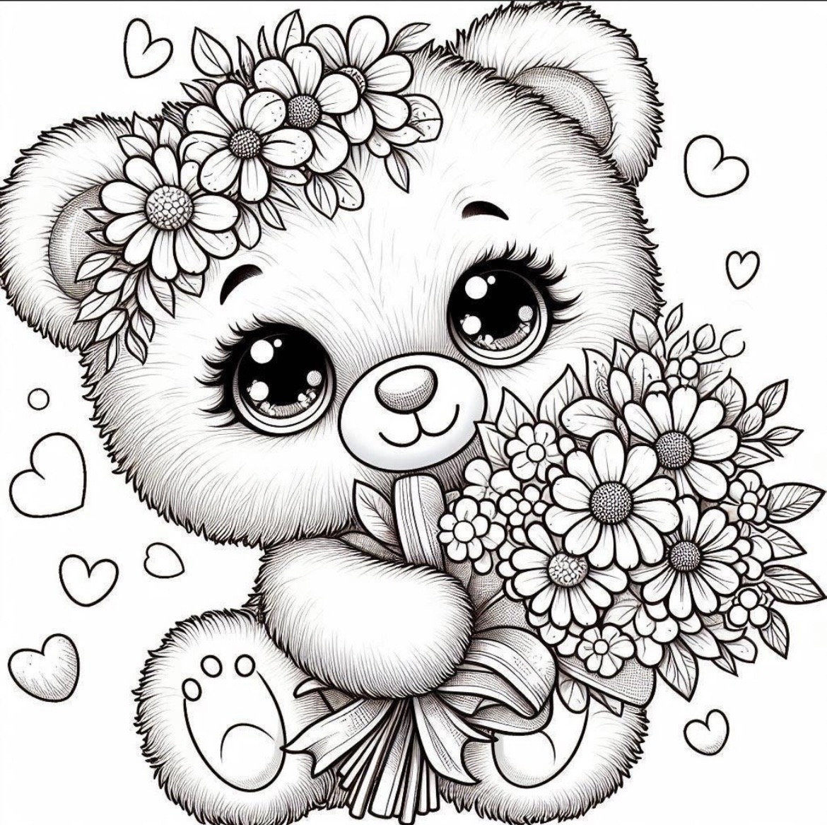 Cute Bear Coloring Page - Etsy
