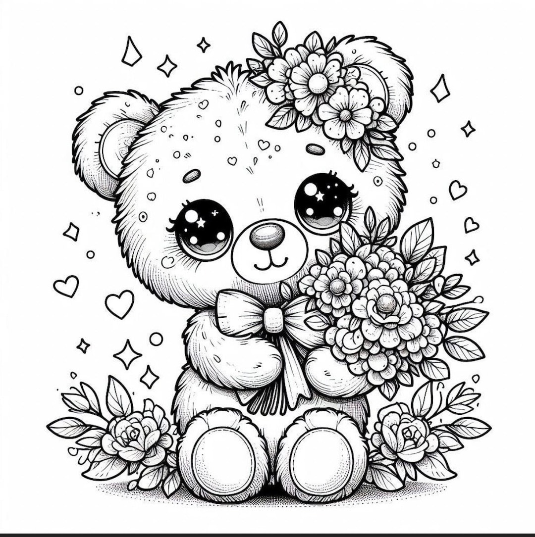 Cute Bear Coloring Page - Etsy