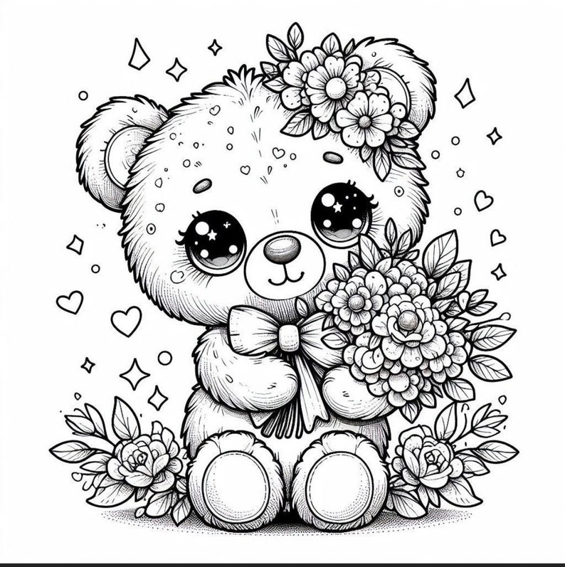 Cute Bear Coloring Page - Etsy