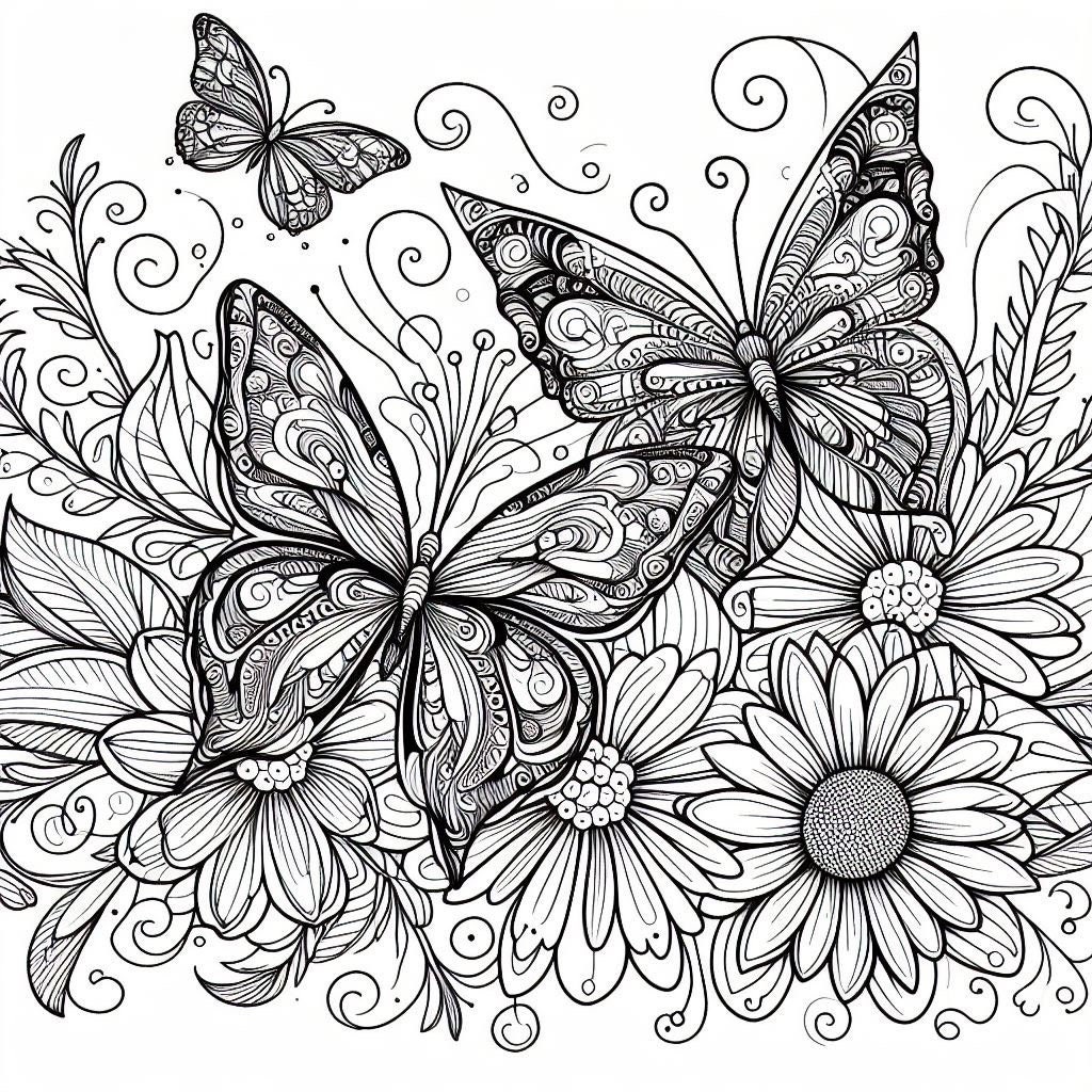 Birds, Flowers, and Butterflies Coloring Pages - Etsy
