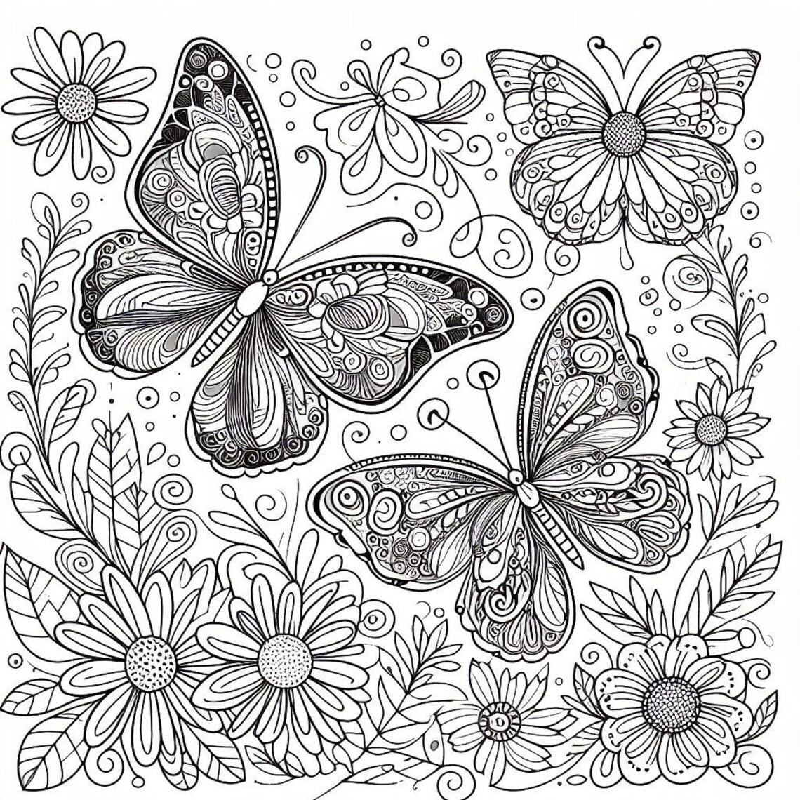 Birds, Flowers, and Butterflies Coloring Pages - Etsy