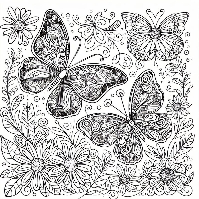 Birds, Flowers, and Butterflies Coloring Pages - Etsy