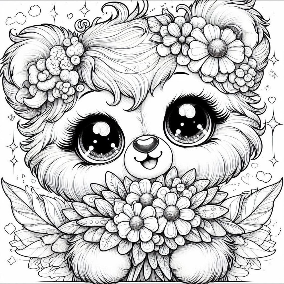 Cute Bear Coloring Page - Etsy