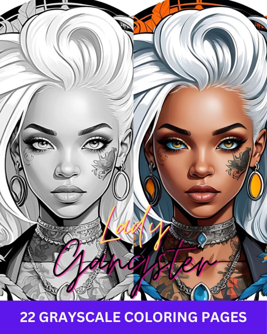 Black Lady Gangster Grayscale Coloring Pages for Adults, High Quality ...