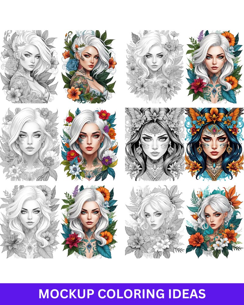 Lady Gangster Grayscale Coloring Pages for Adults, High Quality Lady ...