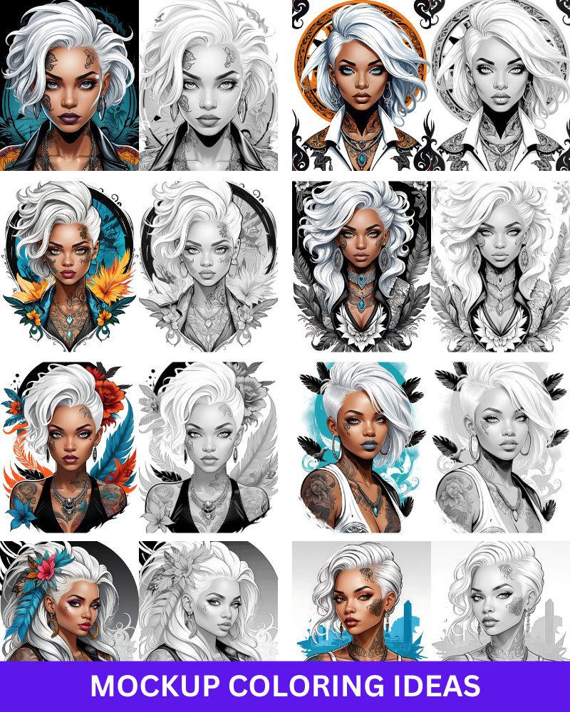 Black Lady Gangster Grayscale Coloring Pages for Adults, High Quality ...