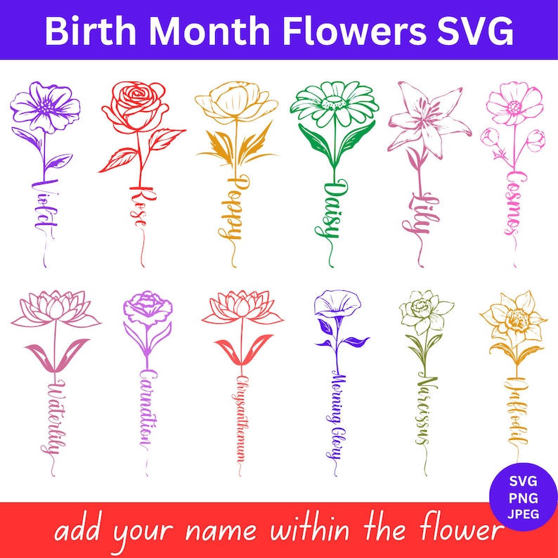 Birth Month Flowers SVG Easy to Use With Cricut or Silhouette - Etsy