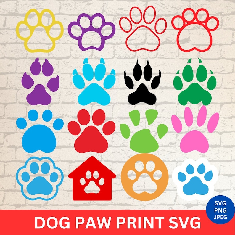 Paw Print Clipart, Dog Paw Print PNG SVG JPEG, Paw Print Cut File for ...