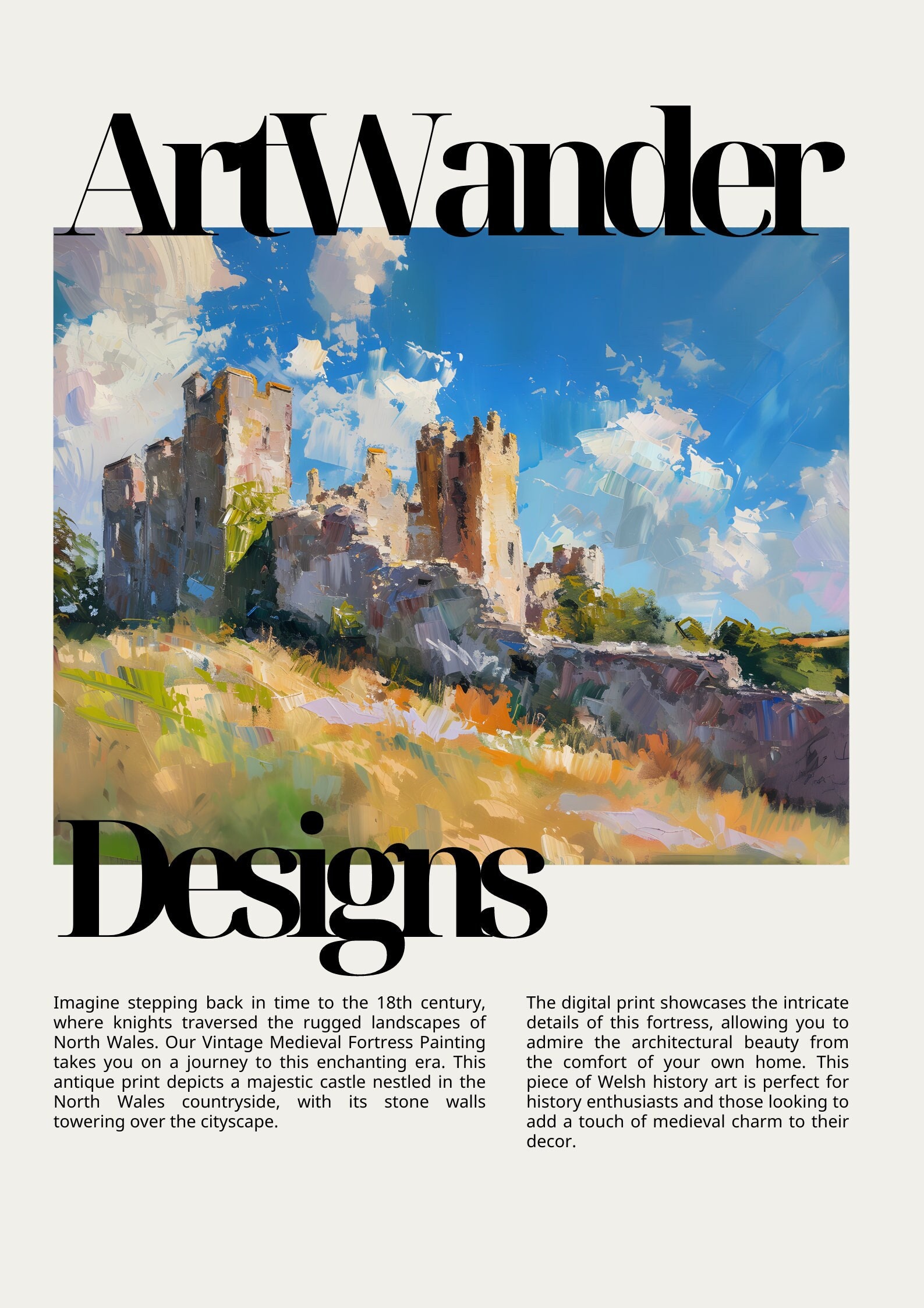 Vintage Medieval Fortress Painting L Antique Print of Castle L North ...