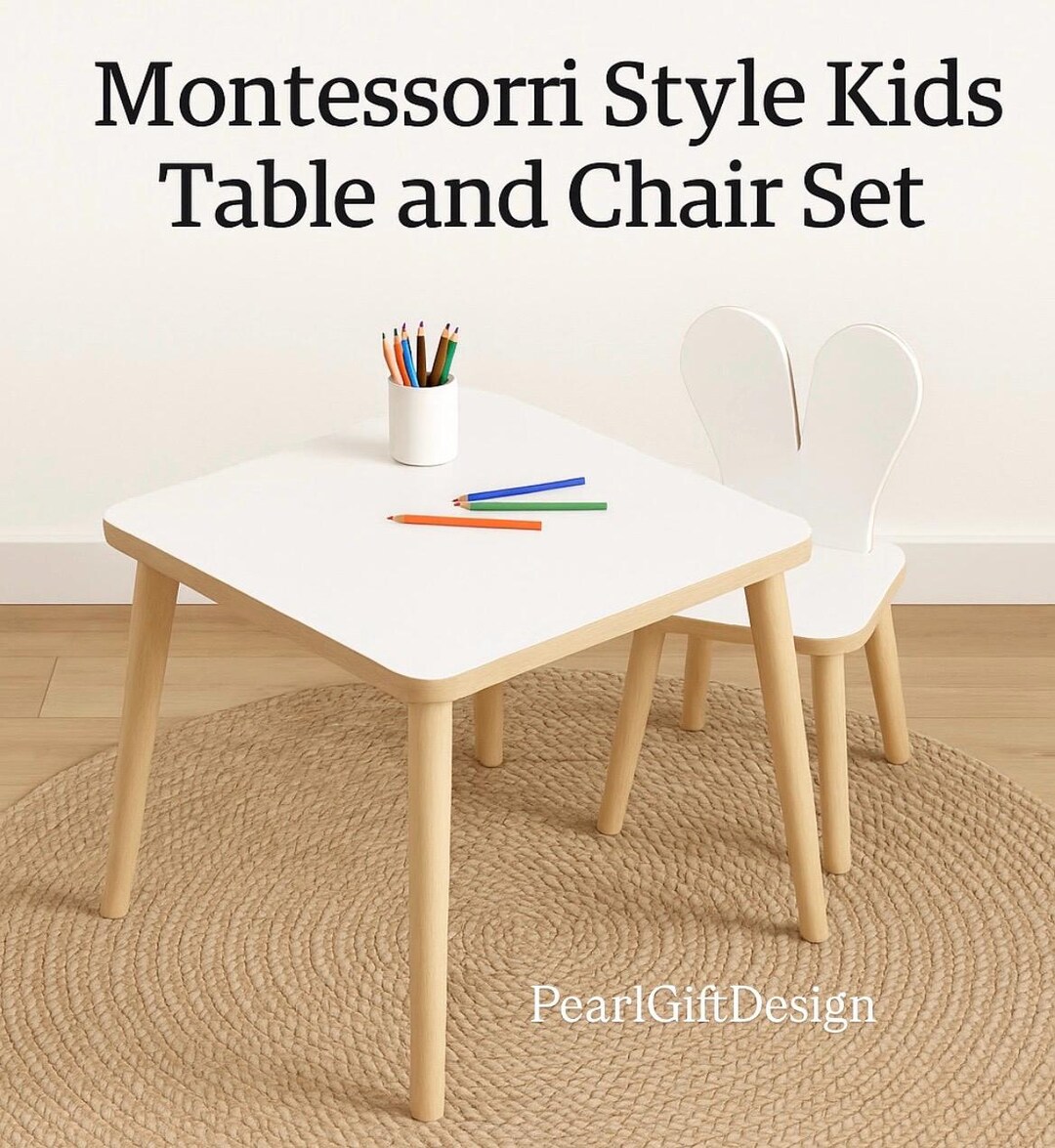 Montessori Kids Table and Chair Set | Toddler Activity Desk | Natural ...