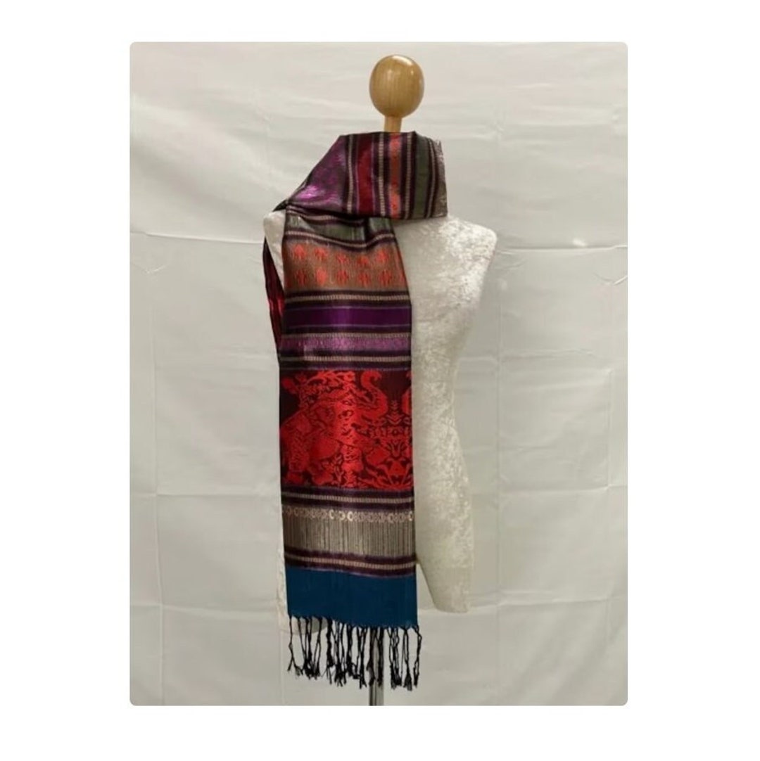 Ethnic Silk Scarf Elephant Shawl, Wrap, Thai Style, Women Gift - Etsy