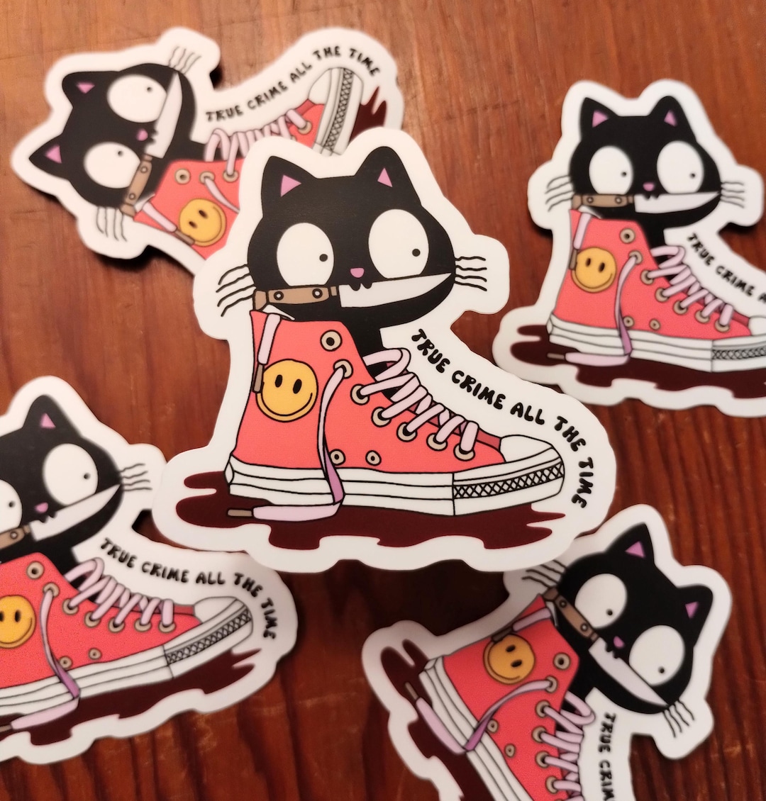 True Crime All the Time Stabby Cat Sticker, True Crime Lovers, Gifts ...