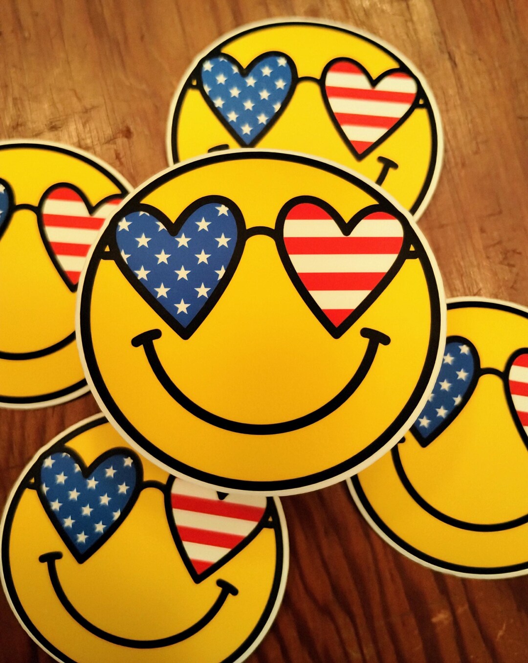 American Smiley Face Sticker, Heart Sunglasses, American Flag, Smile ...