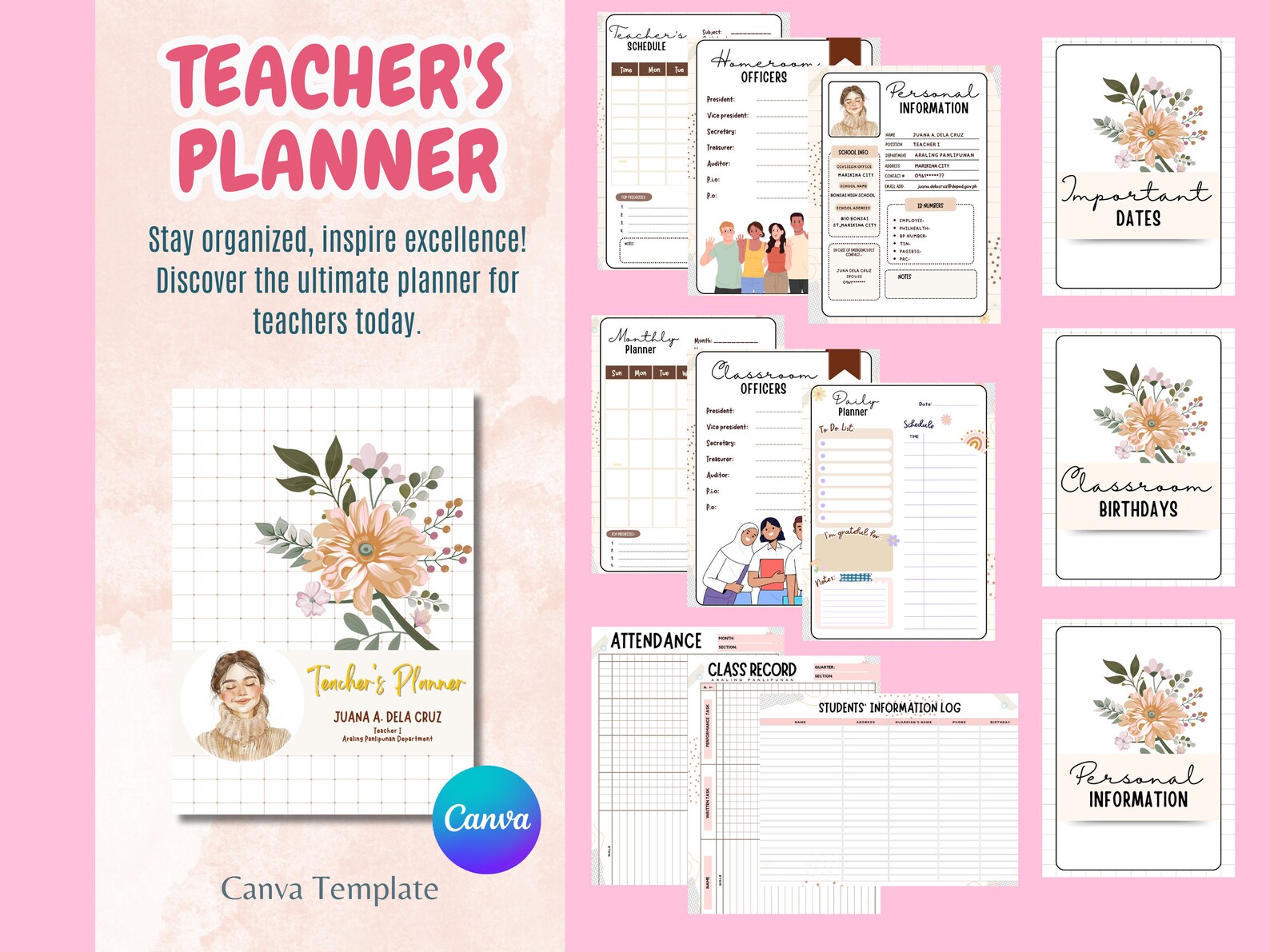 Teacher'planner Canva Template Editable - Etsy