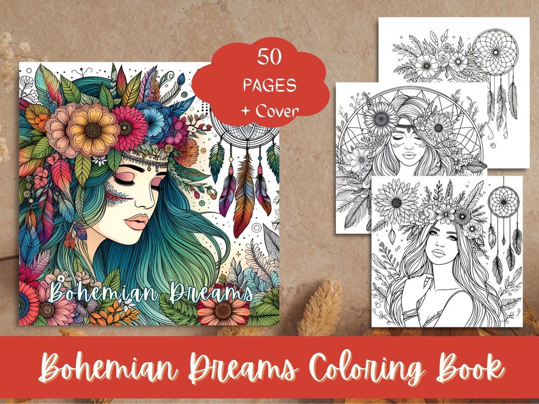 Bohemian Dreams Coloring Pages, Printable PDF, Boho, Flowers ...