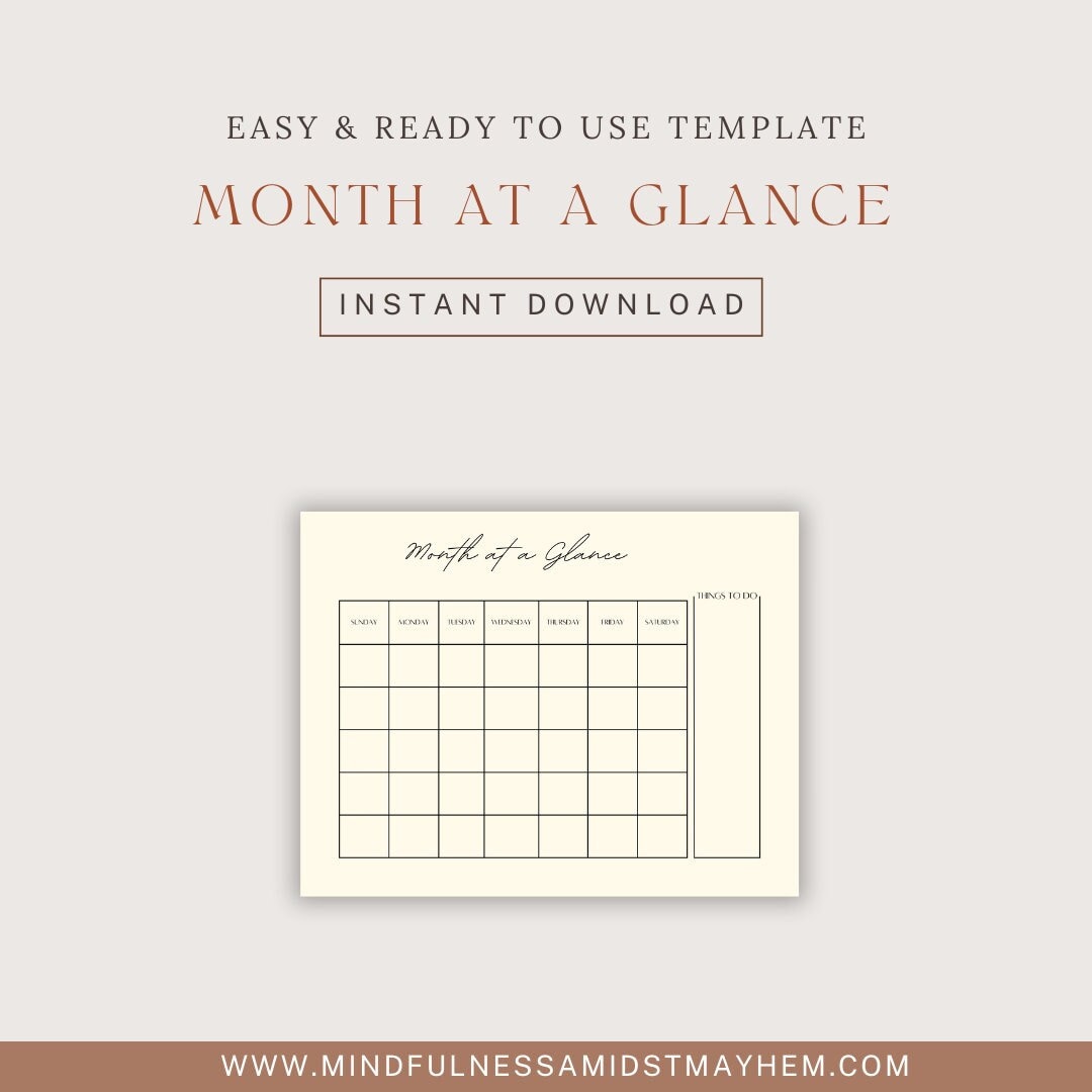 Template and Download: Month at a Glance - Etsy