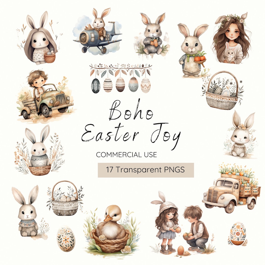 Boho Easter Clipart, PNG Transparent Clipart, Commercial Use, Personal ...
